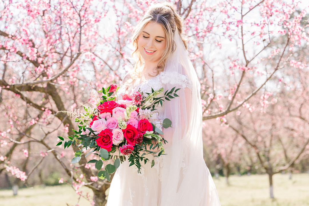 Glowing Spring Bridal Portraits Under Cherry Blossom Trees - Brides ...